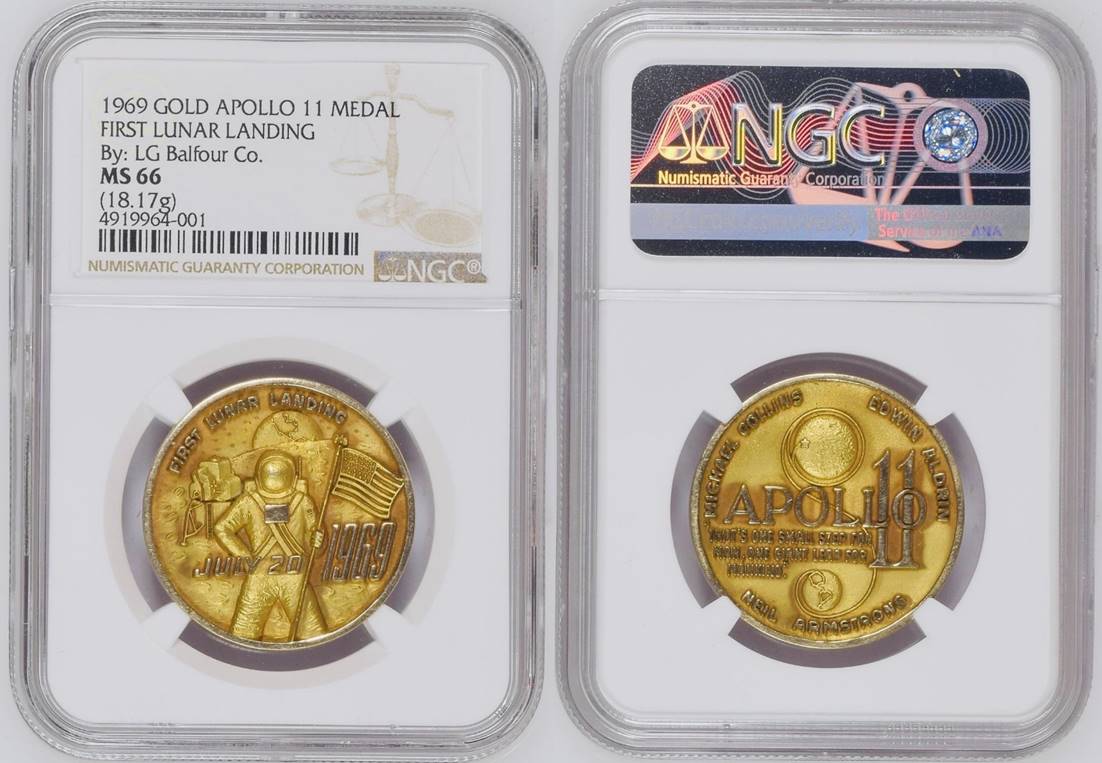 1969 Gold Apollo 11 Lunar Medal NGC MS66 By LG Balfour Co. – Republic ...